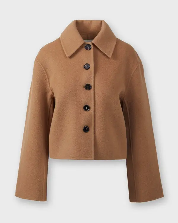 WAKAKUU Cropped Wool Coat With Classic Collar