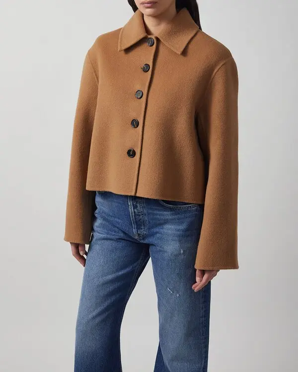 WAKAKUU Cropped Wool Coat With Classic Collar