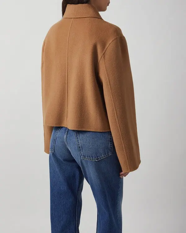 WAKAKUU Cropped Wool Coat With Classic Collar