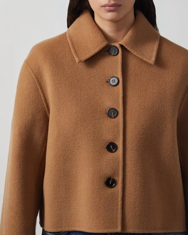 WAKAKUU Cropped Wool Coat With Classic Collar