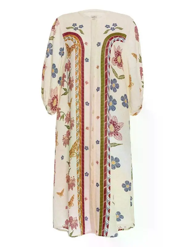 Agua Bendita Clavelina Floral-print Beach Dress - Neutrals