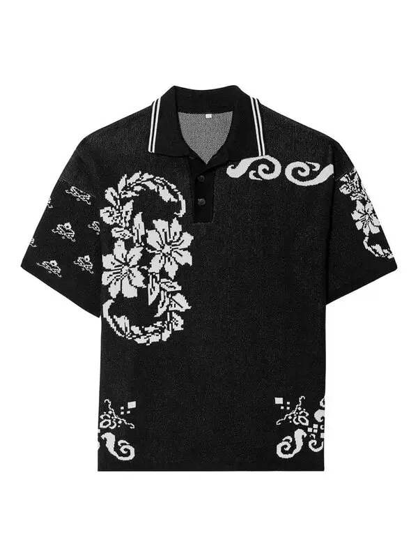 Agua Bendita Cobana Floral-pattern Polo Shirt - Black