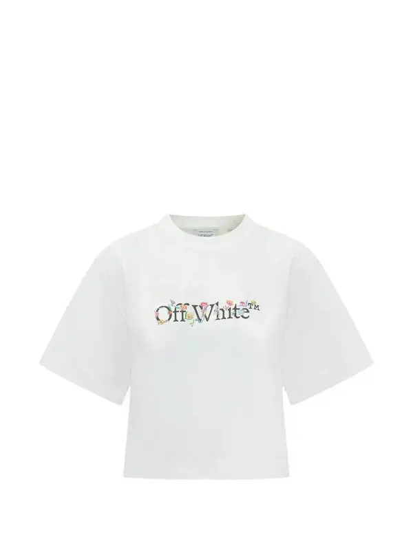Off-White Floral Print Crop T-shirt