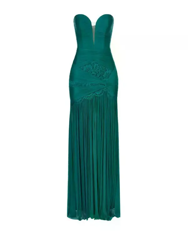 IMROSKA Emerald Forest Strapless Lace Maxi Dress - Green