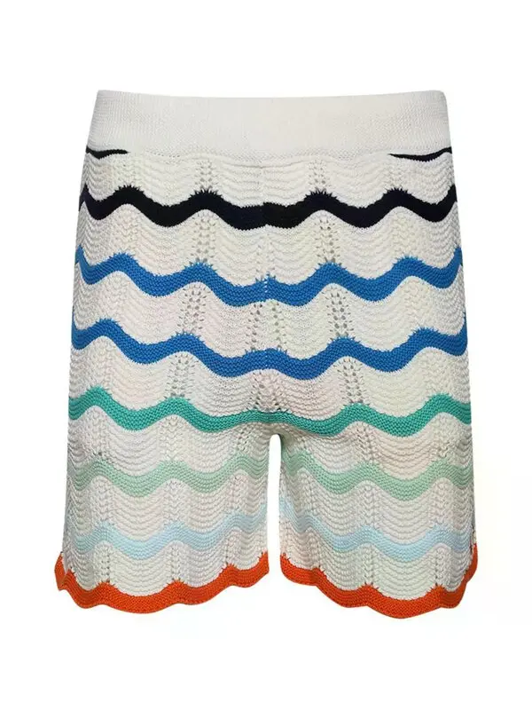 Casablanca Gradient Wave Crochet Knit Shorts - White