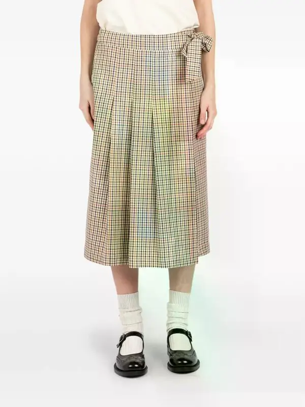 SOCIETE ANONYME Plaid Pleated Kilt Midi Skirt