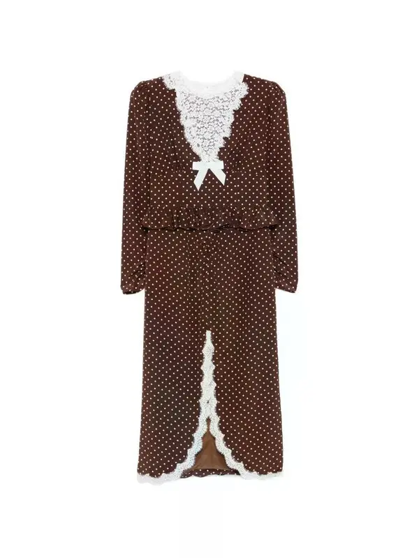 Alessandra Rich Polka-dot Lace-detail Midi Dress