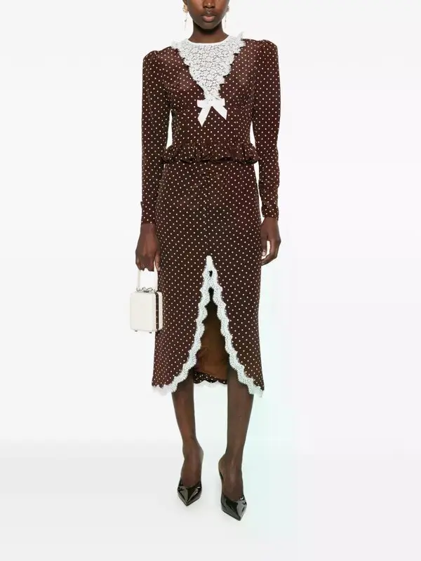 Alessandra Rich Polka-dot Lace-detail Midi Dress
