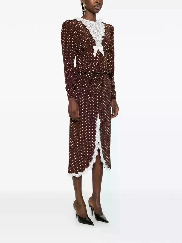 Alessandra Rich Polka-dot Lace-detail Midi Dress
