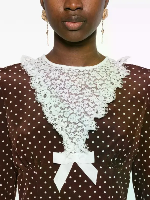 Alessandra Rich Polka-dot Lace-detail Midi Dress