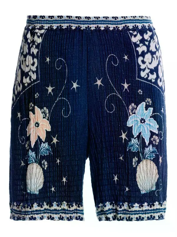Agua Bendita Floral-print Elastic-waist Shorts - Blue