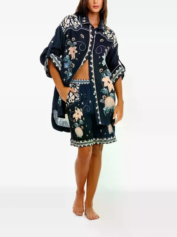 Agua Bendita Floral-print Elastic-waist Shorts