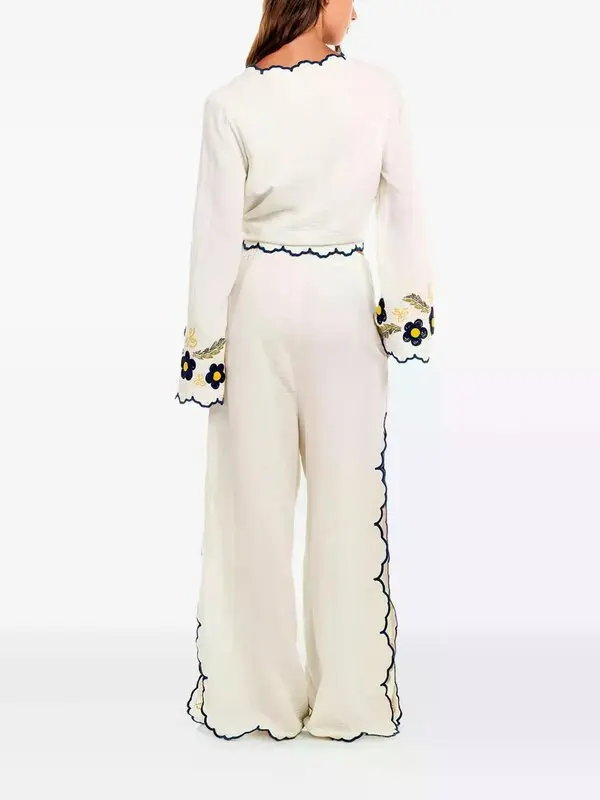 Agua Bendita Embroidered Bell-sleeve Top