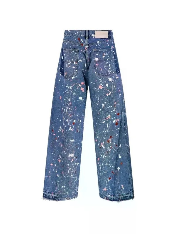 E.L.V. DENIM Splatter-effect Frayed-hem Jeans