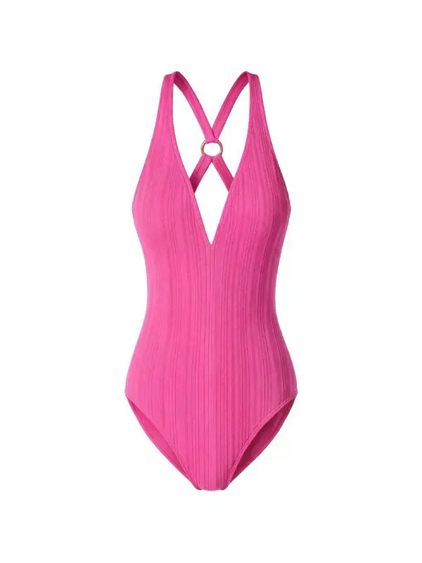 Michael Kors Cross-back Ribbed One-piece Swimsuit - Pink
