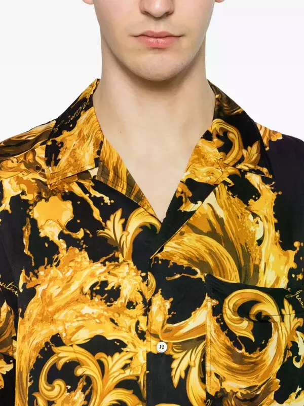 Versace Baroque-print Short-sleeve Shirt - Gold