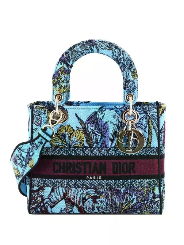 Dior Lady D-lite Embroidered Canvas Medium Satchel - Blue