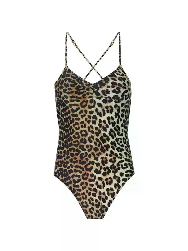GANNI Printed V-neck Swimsuit - Neutrals