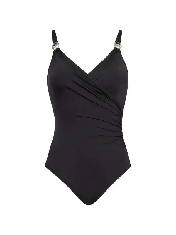 Michael Kors Logo V-neck One-piece Swimsuit - Black