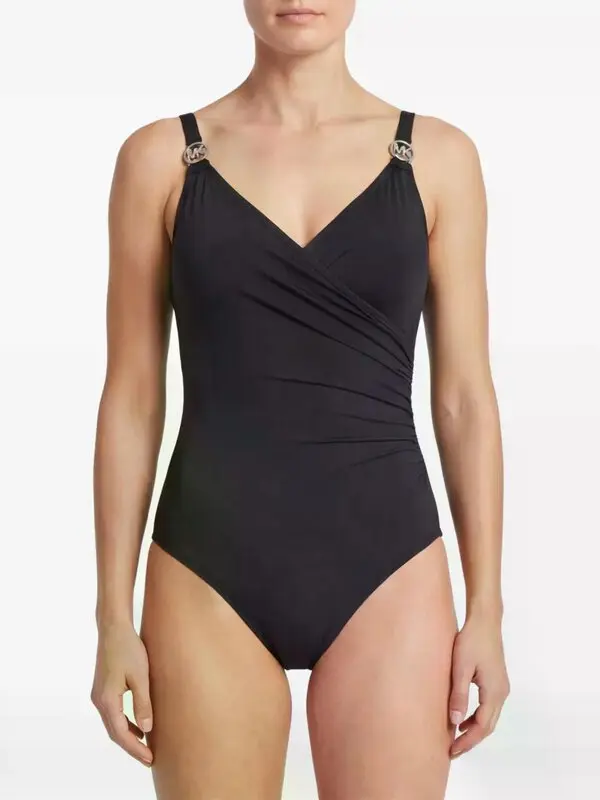 Michael Kors Logo V-neck One-piece Swimsuit - Black
