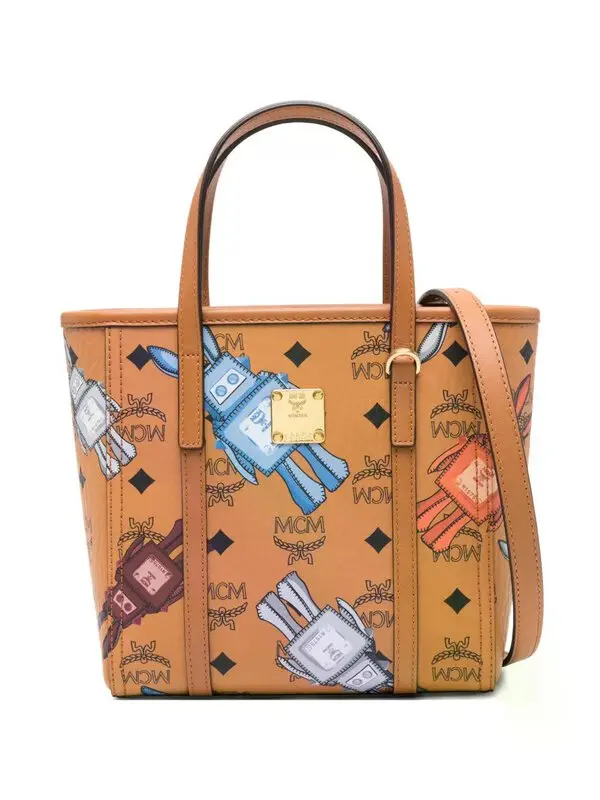 Mcm Toni Robot-motif Tote Bag - Brown