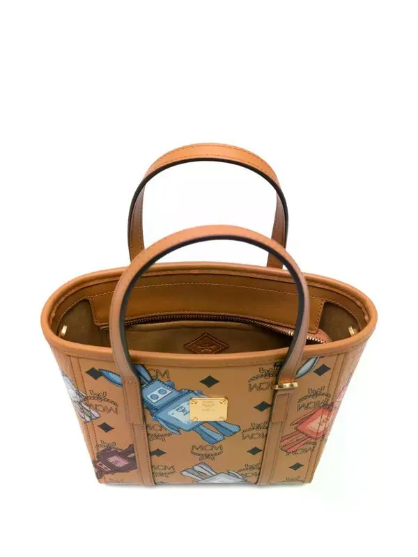Mcm Toni Robot-motif Tote Bag - Brown