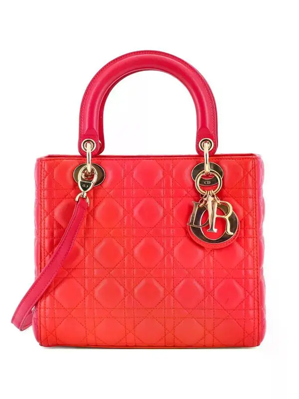 Dior Lady Medium Satchel Cannage Quilt Lambskin - Red