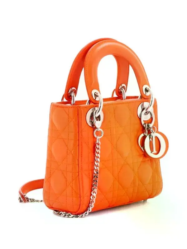 Dior Lady Chain Bag Cannage Quilt Lambskin Mini Satchel - Orange