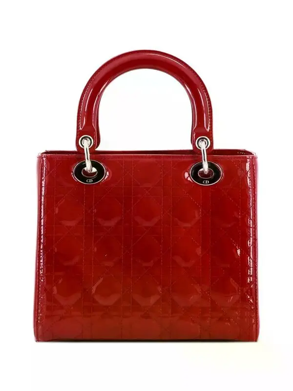 Dior Lady Medium Satchel Cannage Quilt Patent - Red