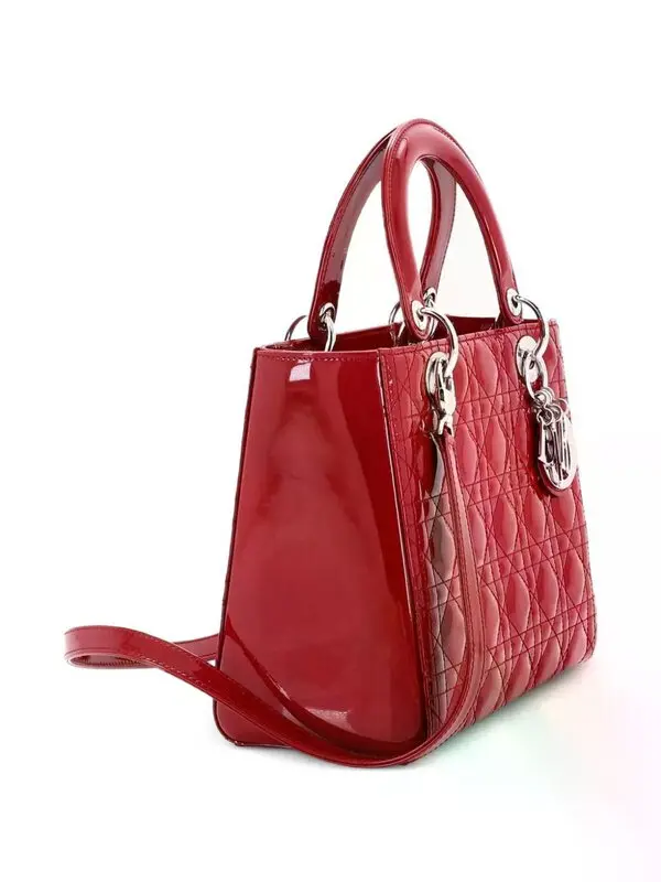 Dior Lady Medium Satchel Cannage Quilt Patent - Red