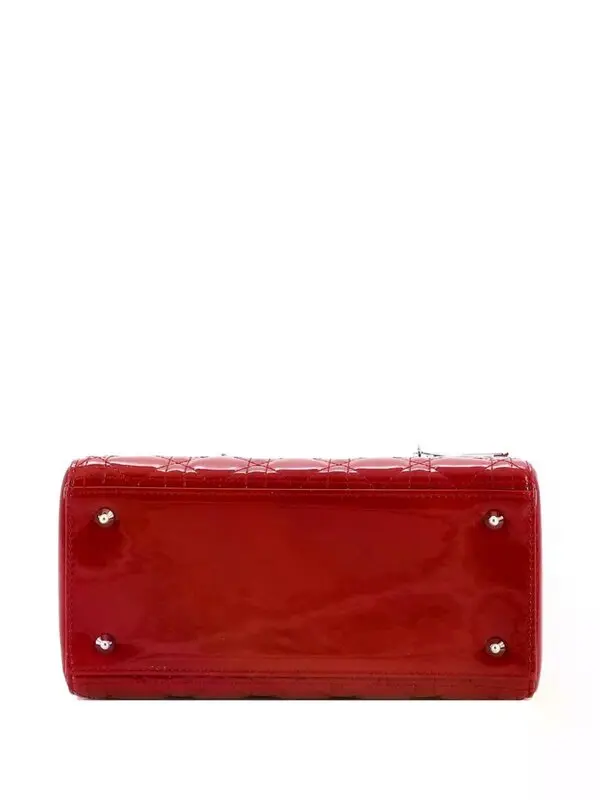 Dior Lady Medium Satchel Cannage Quilt Patent - Red
