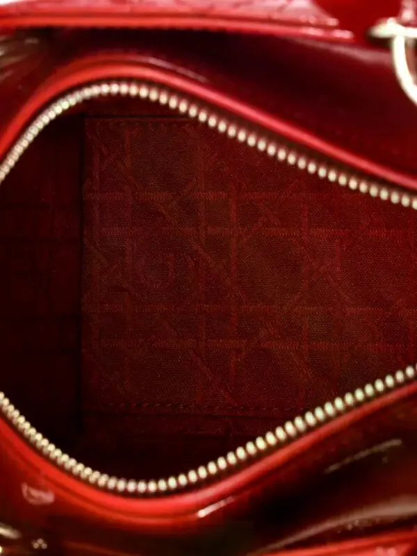 Dior Lady Medium Satchel Cannage Quilt Patent - Red