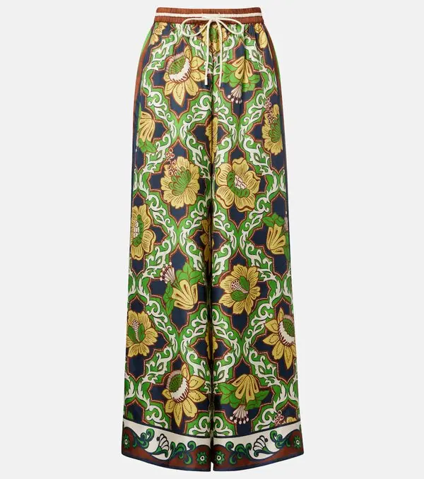 ALEMAIS Liana Printed Silk Satin Palazzo Pants - Multicoloured