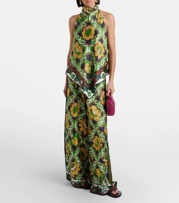 ALEMAIS Liana Printed Silk Satin Palazzo Pants - Multicoloured