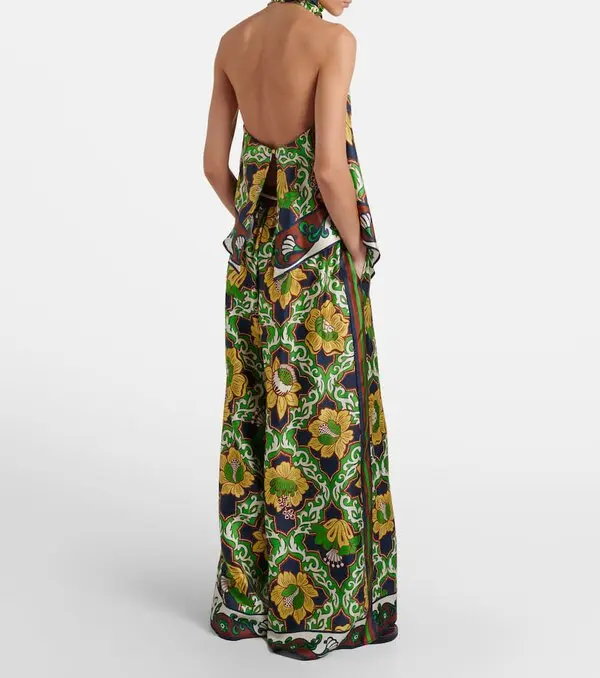 ALEMAIS Liana Printed Silk Satin Palazzo Pants - Multicoloured