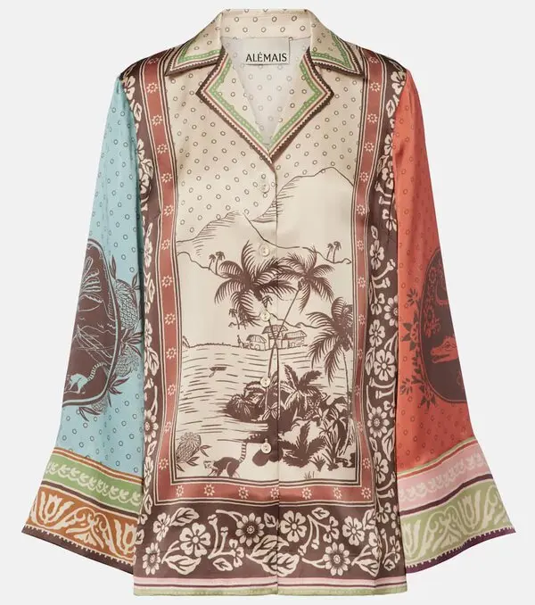 ALEMAIS Alberta Printed Silk Satin Shirt - Multicoloured