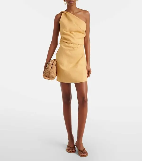 Faithfull The Brand Simona One-shoulder Linen Minidress