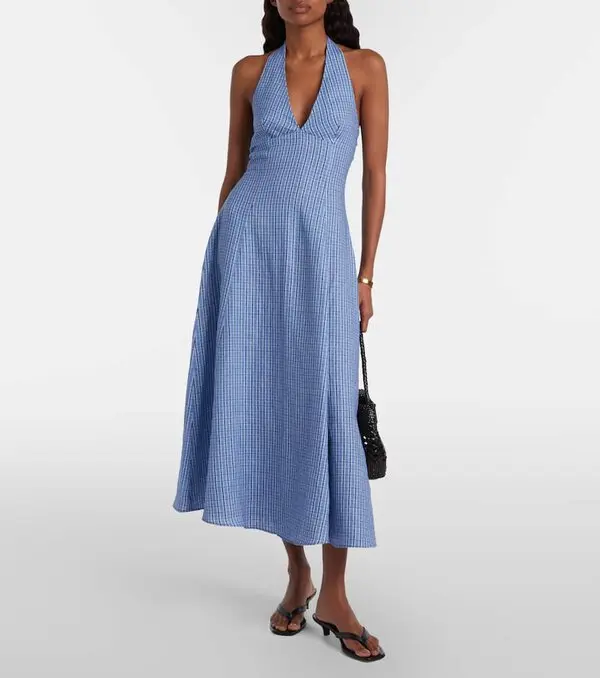 Faithfull The Brand Marais Checked Linen Midi Dress