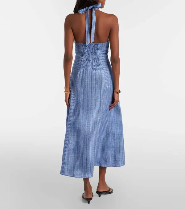 Faithfull The Brand Marais Checked Linen Midi Dress
