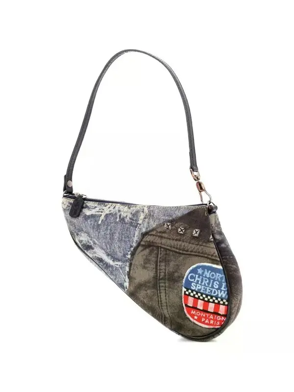 Dior Vintage Saddle Printed Denim Mini Clutch Bag - Blue