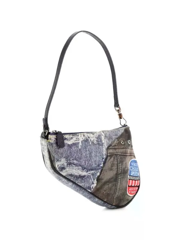 Dior Vintage Saddle Printed Denim Mini Clutch Bag - Blue