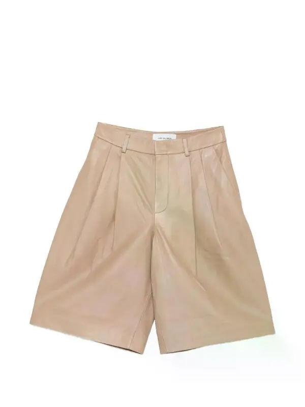 YVES SALOMON Pleated Leather Shorts