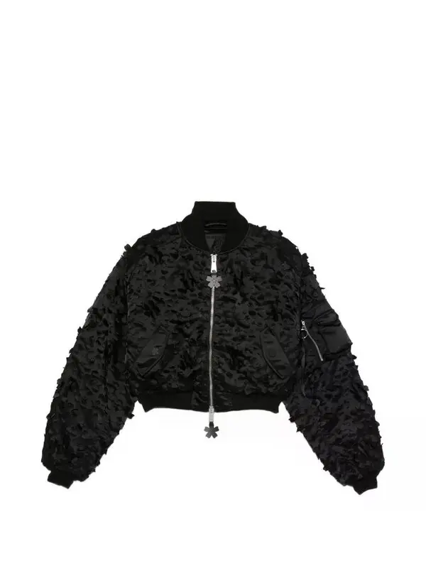 Cecilie Bahnsen Floral Appliqué Cropped Bomber Jacket - Black