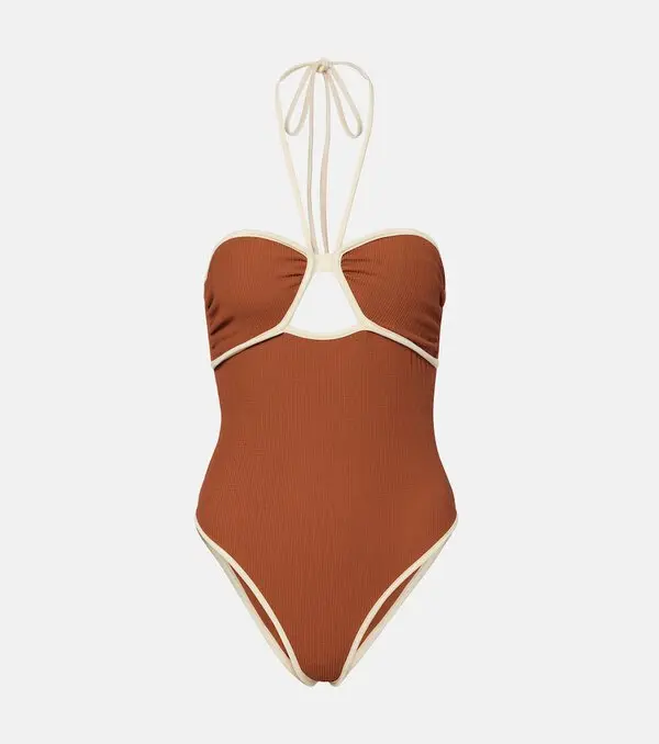 Johanna Ortiz Cutout Halterneck One-piece Swimsuit - Brown