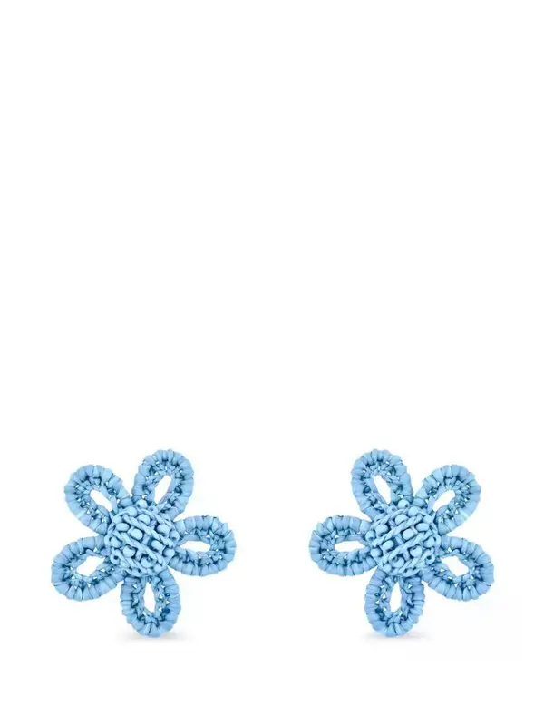 Oscar De La Renta Beaded Flower Stud Earrings - Blue