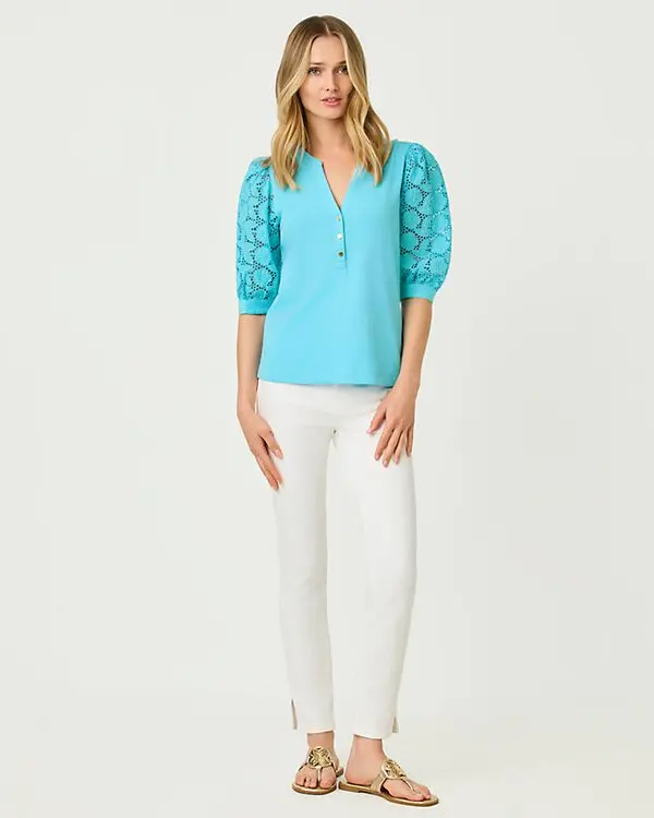 LILLY PULITZER Ronson Eyelet Knit Top - Capri Blue