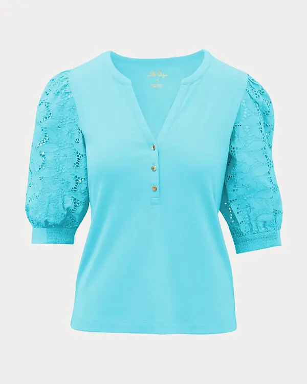 LILLY PULITZER Ronson Eyelet Knit Top - Capri Blue