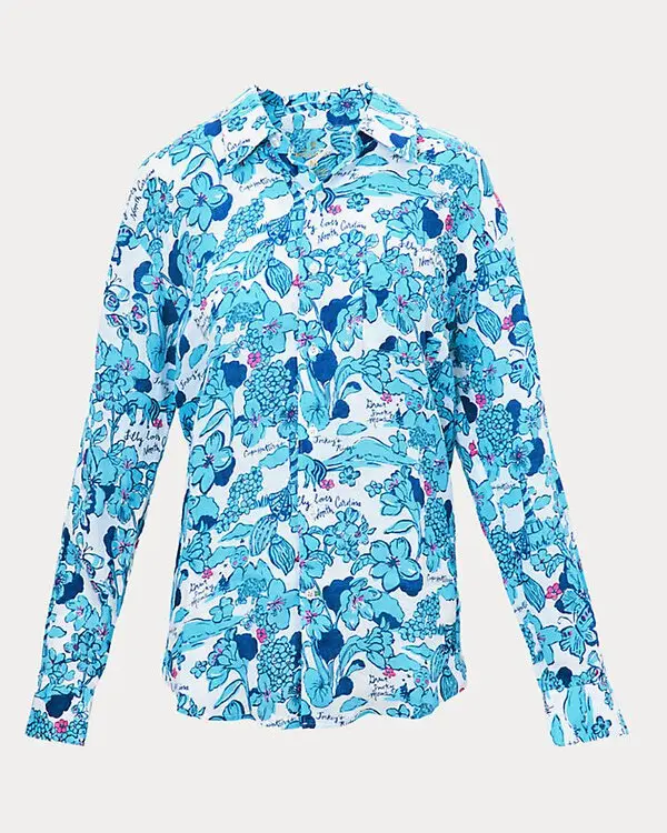 LILLY PULITZER Stuff Addison Button Down Shirt - Capri Blue North Carolina Destination
