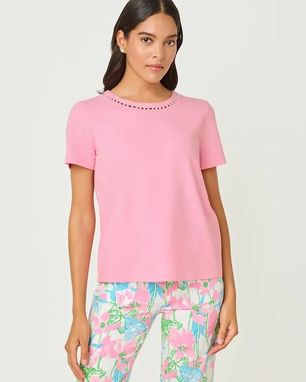 Lilly Pulitzer® Knit Top With Pearl Trim - Conch Shell Pink