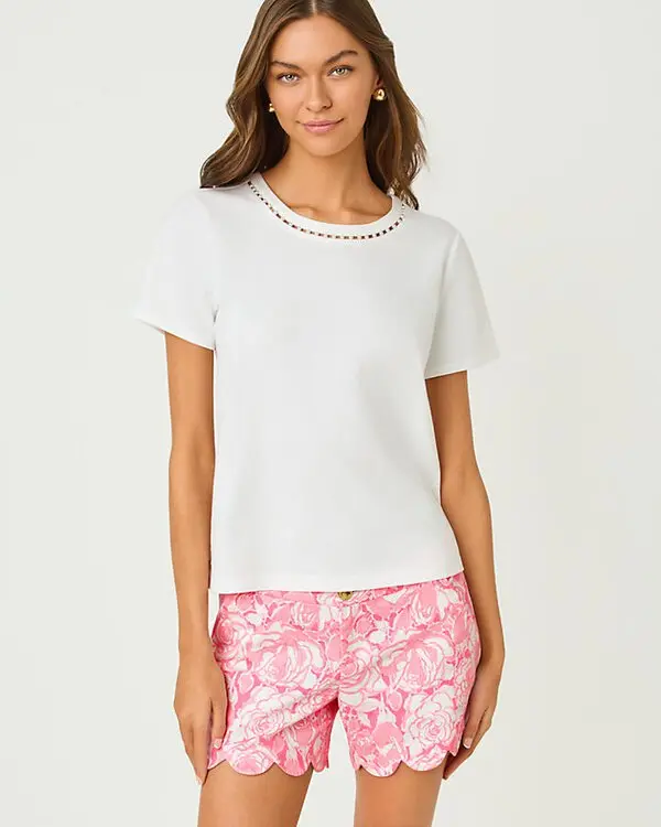 LILLY PULITZER Knit Top With Pearl Trim - Resort White